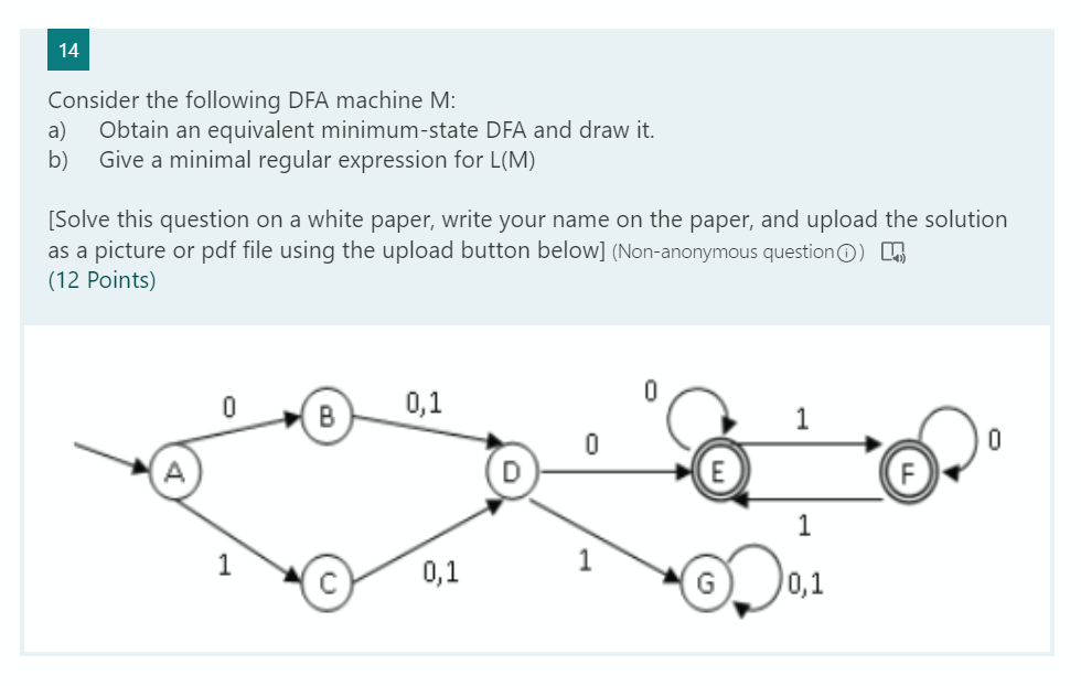 Solved 14 Consider the following DFA machine M: a) Obtain an | Chegg.com