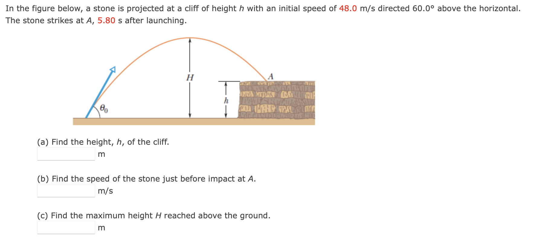 Solved In the figure below, a stone is projected at a cliff | Chegg.com