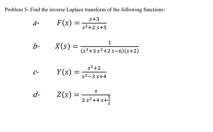 Solved Problem 5- Find the inverse Laplace transform of the | Chegg.com