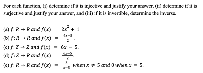 Solved For each function, (i) determine if it is injective | Chegg.com