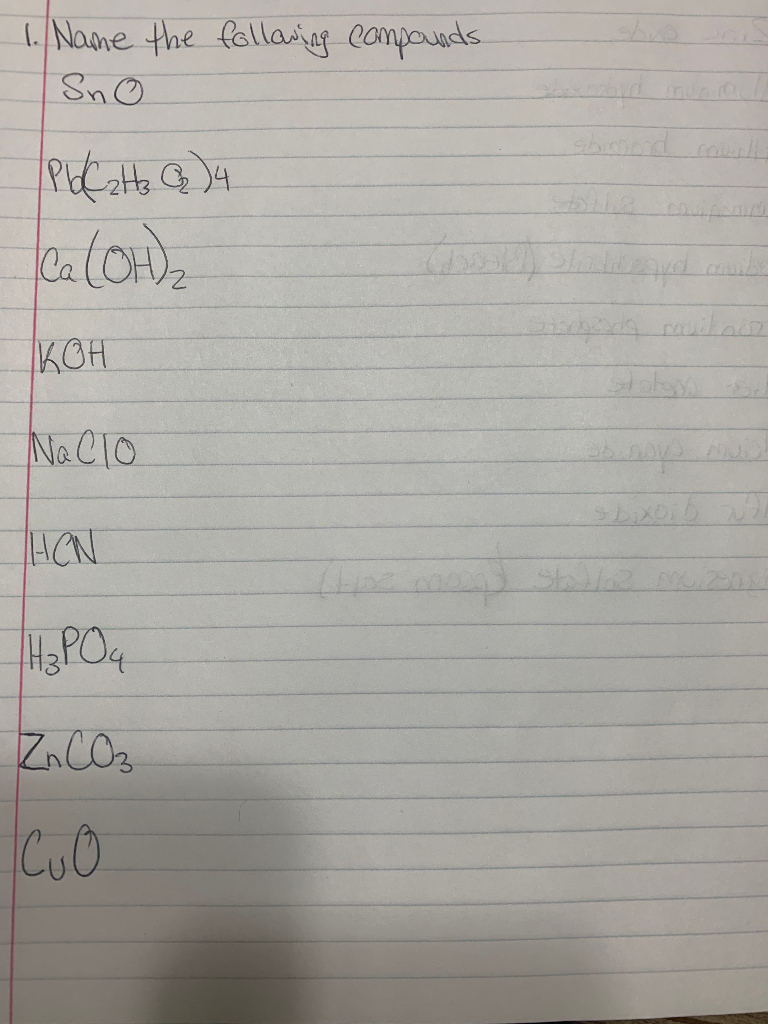 Solved 1. Name the following compounds. Sno Pbl Caltz )4 Ca | Chegg.com