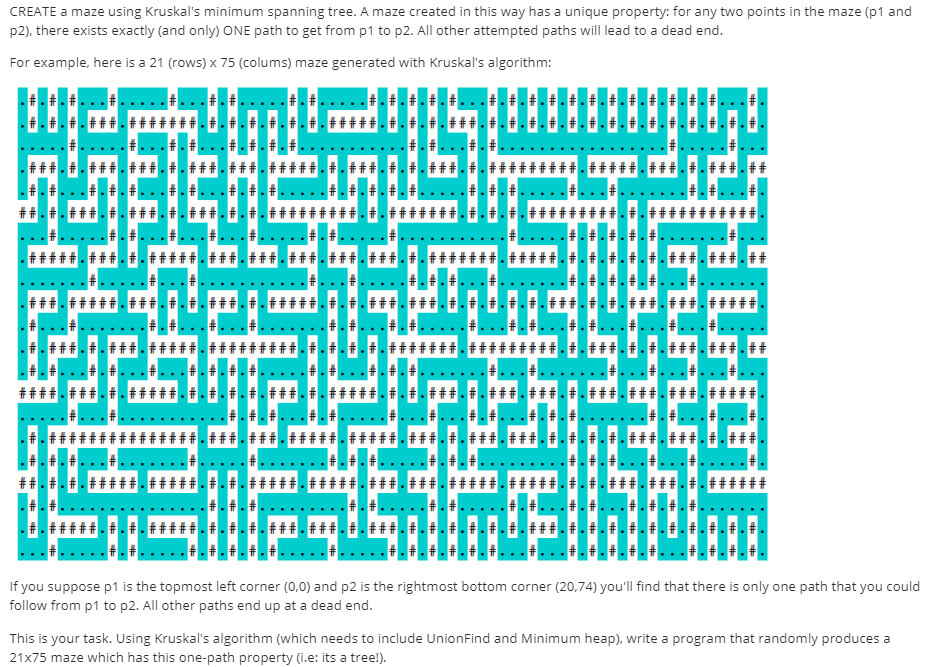 CREATE a maze using Kruskal's minimum spanning tree. | Chegg.com