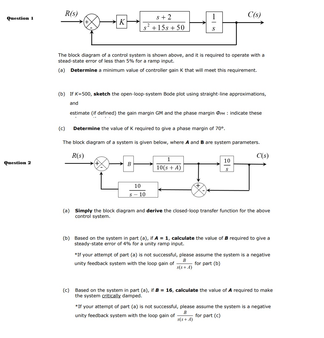 The block diagram of a control system is shown above, | Chegg.com