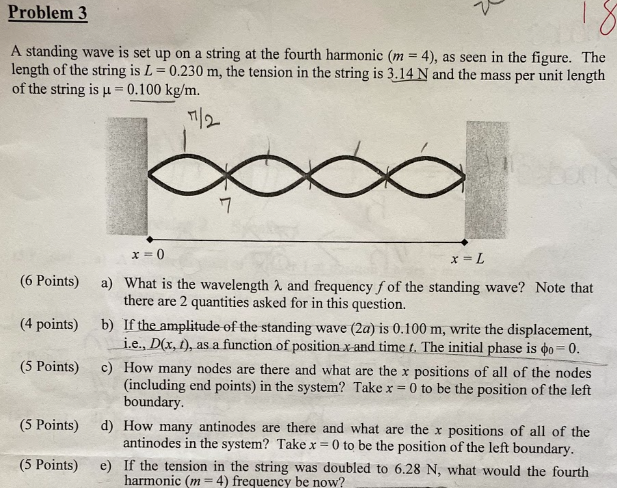 Solved Problem 3 A standing wave is set up on a string at | Chegg.com