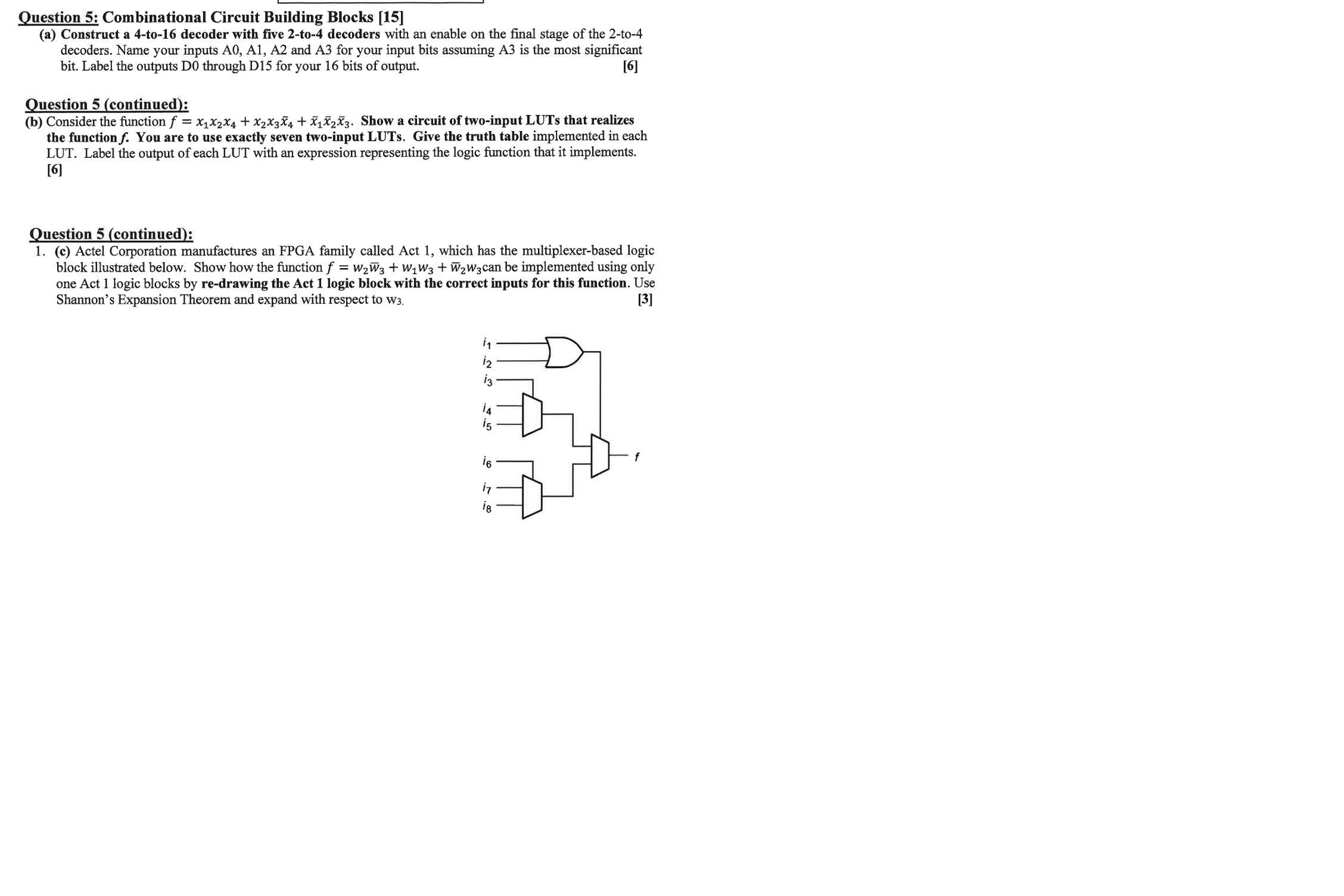 Solved Question 5 Combinational Circuit Building Blocks