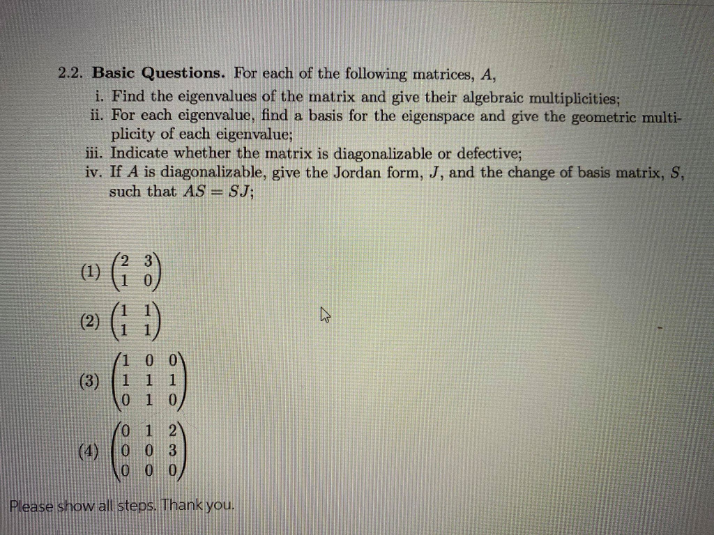 Solved 2.2. Basic Questions. For each of the following | Chegg.com