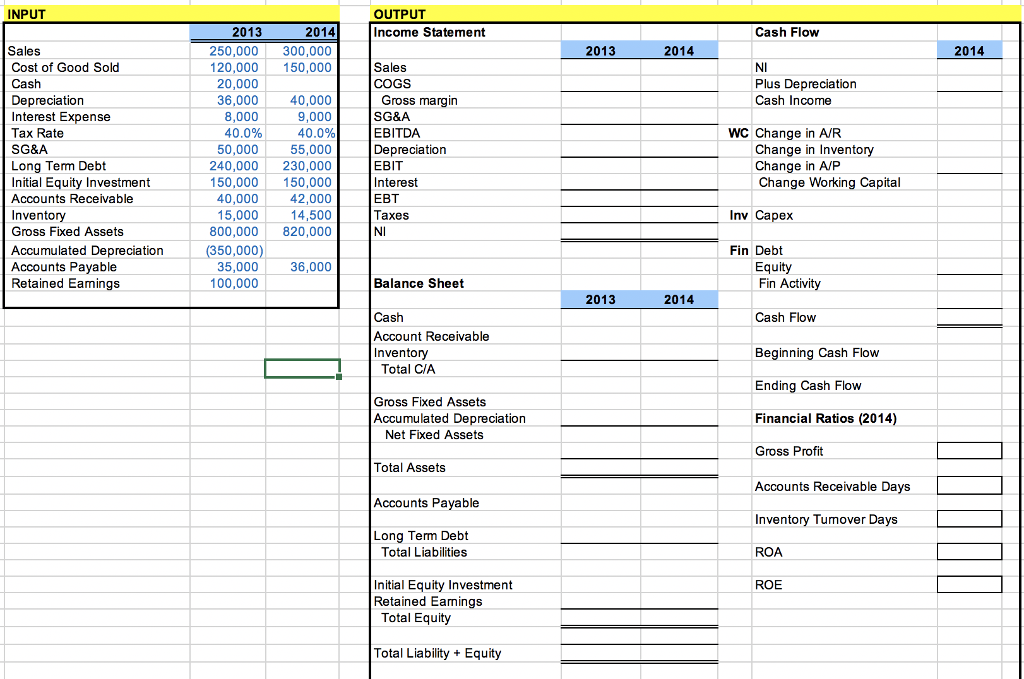Solved OUTPUT Income Statement INPUT 2014 250,000 300,000 | Chegg.com