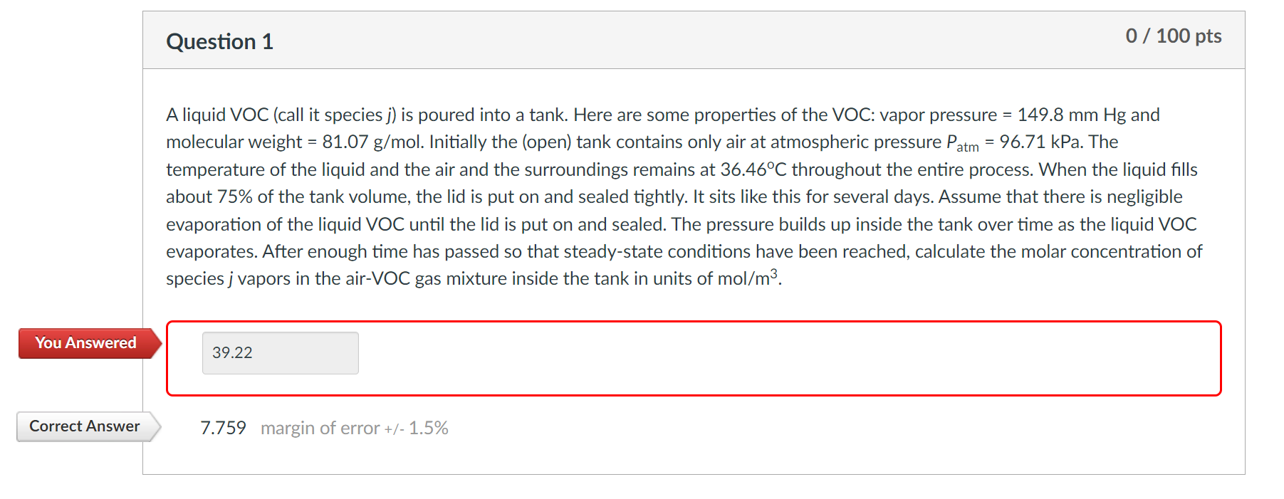 Solved A liquid VOC (call it species j ) is poured into a | Chegg.com
