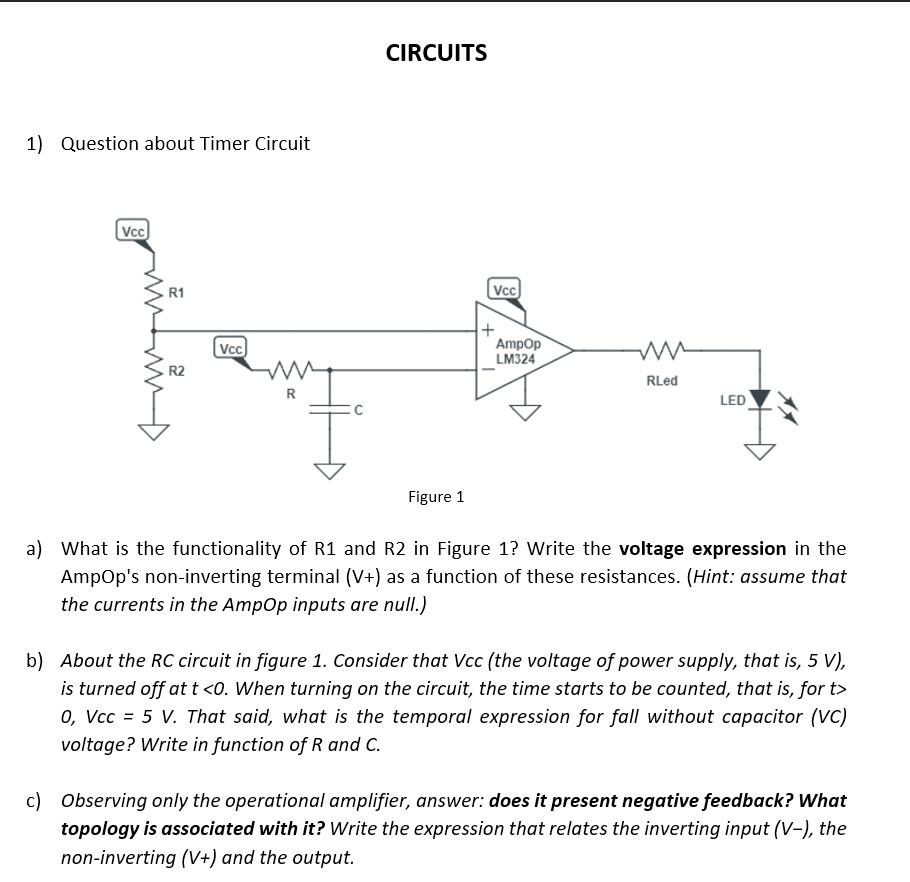 Solved CIRCUITS 1) Question about Timer Circuit Vcc R1 Vcc) | Chegg.com