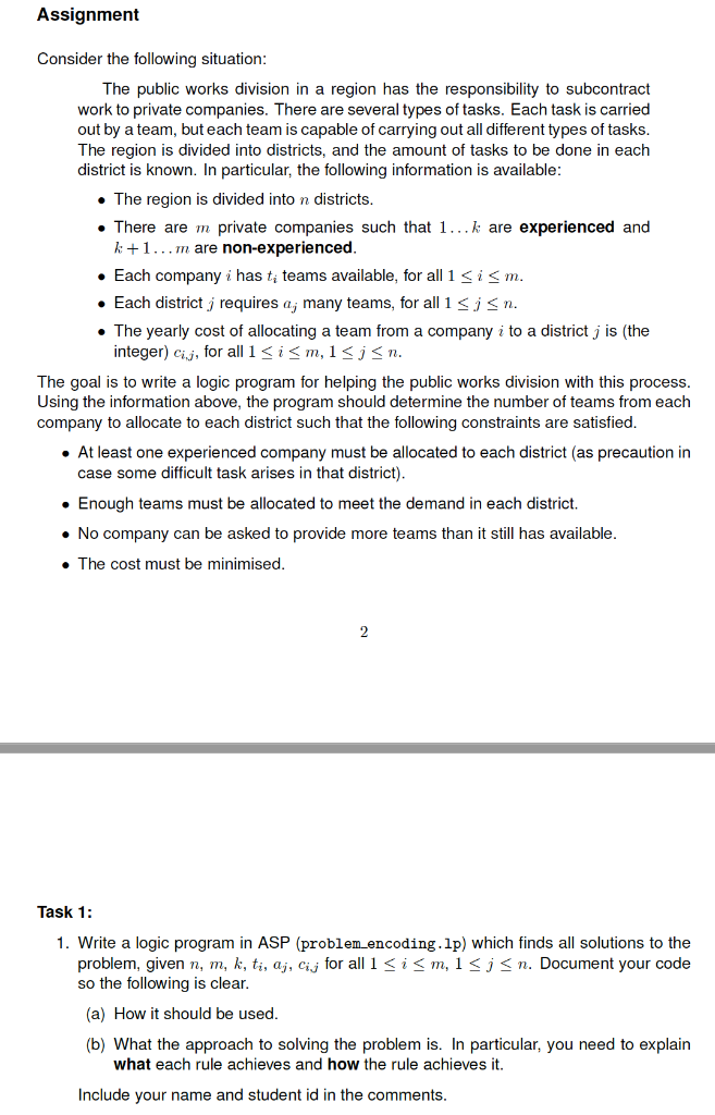 Solved Assignment Consider the following situation: The | Chegg.com