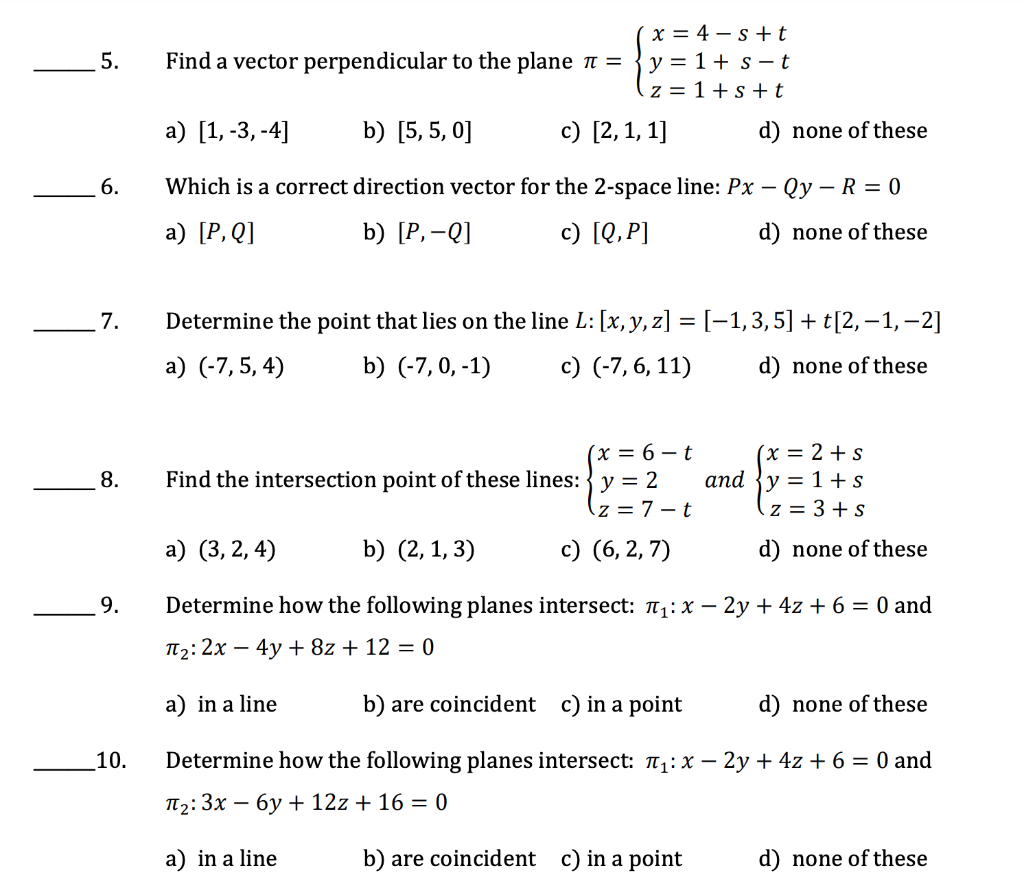 Solved 5. Find a vector perpendicular to the plane n = x = | Chegg.com