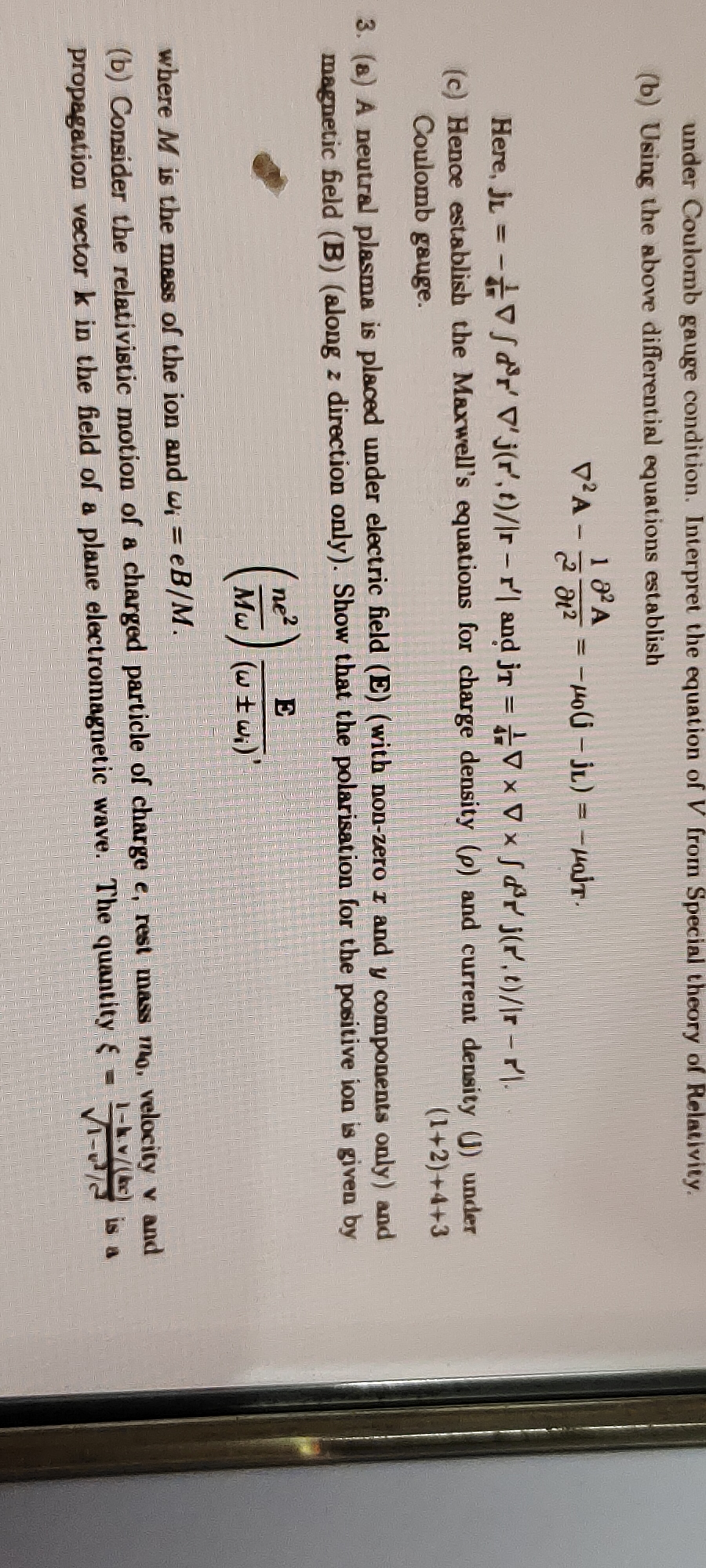 Solved under Coulomb gauge condition. Interpret the equation | Chegg.com