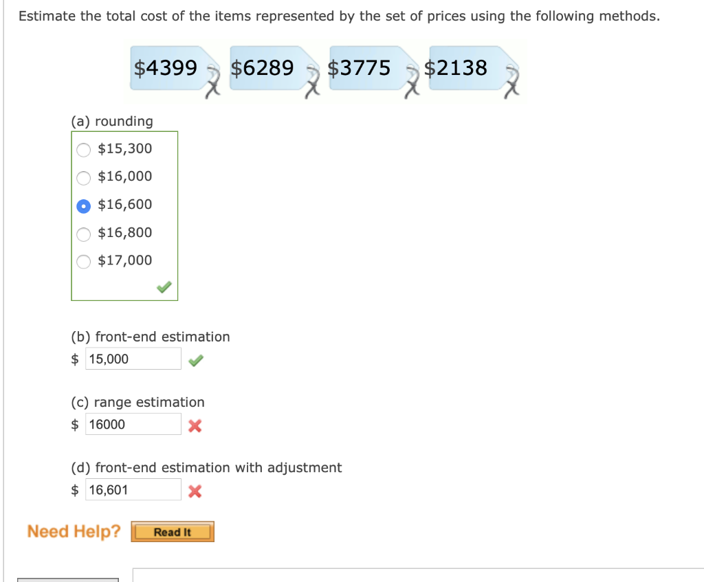 Solved Estimate the total cost of the items represented by | Chegg.com
