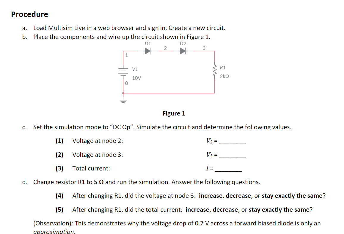 Solved Procedure a. Load Multisim Live in a web browser and | Chegg.com