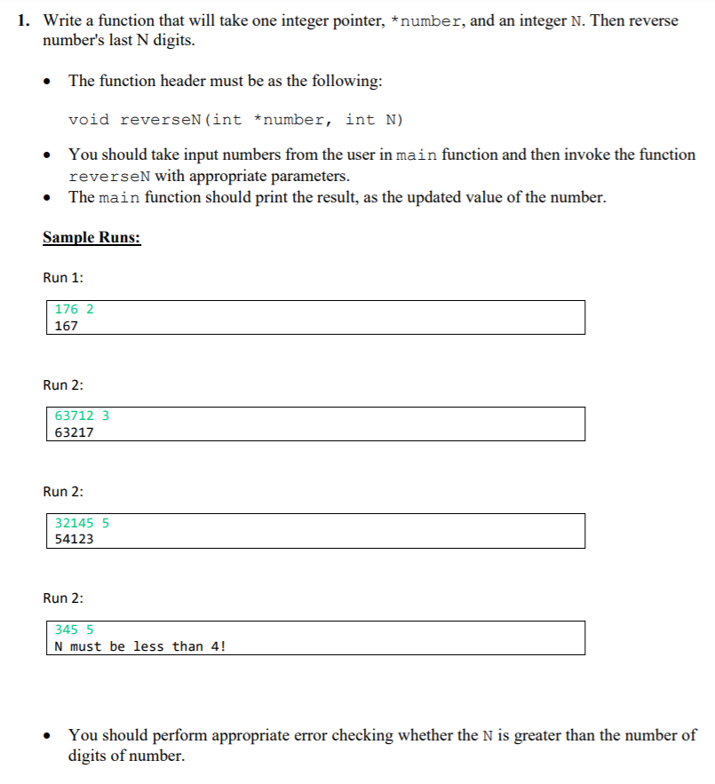 Solved 1 Write A Function That Will Take One Integer Chegg
