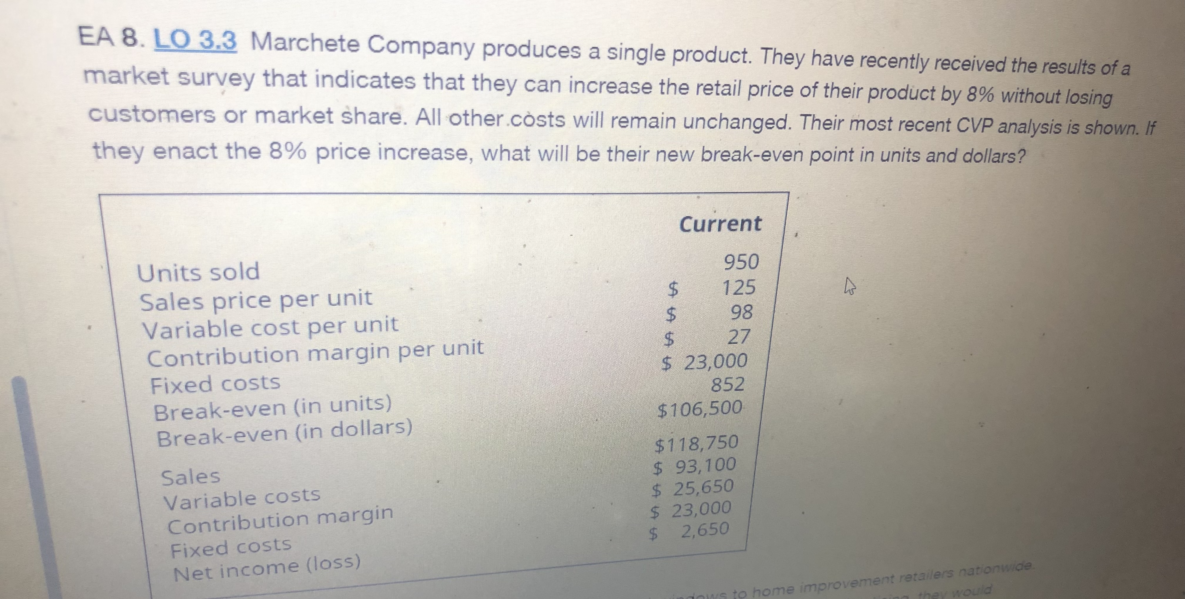Solved EA 8. LO 3.3 Marchete Company produces a single | Chegg.com