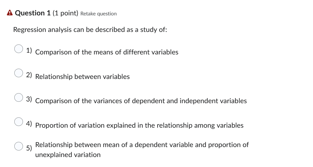 Solved Question 1 (1 point) Retake question Regression | Chegg.com