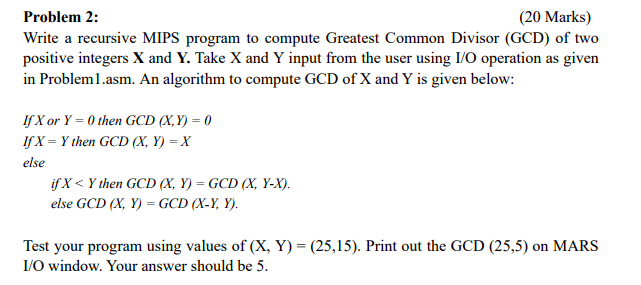 Solved Problem 2 20 Marks Write A Recursive Mips Program