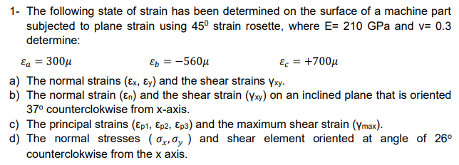 Solved 1- The following state of strain has been determined | Chegg.com