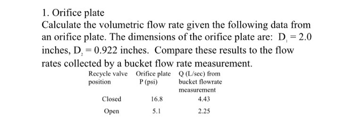 Solved 1. Orifice plate Calculate the volumetric flow rate | Chegg.com