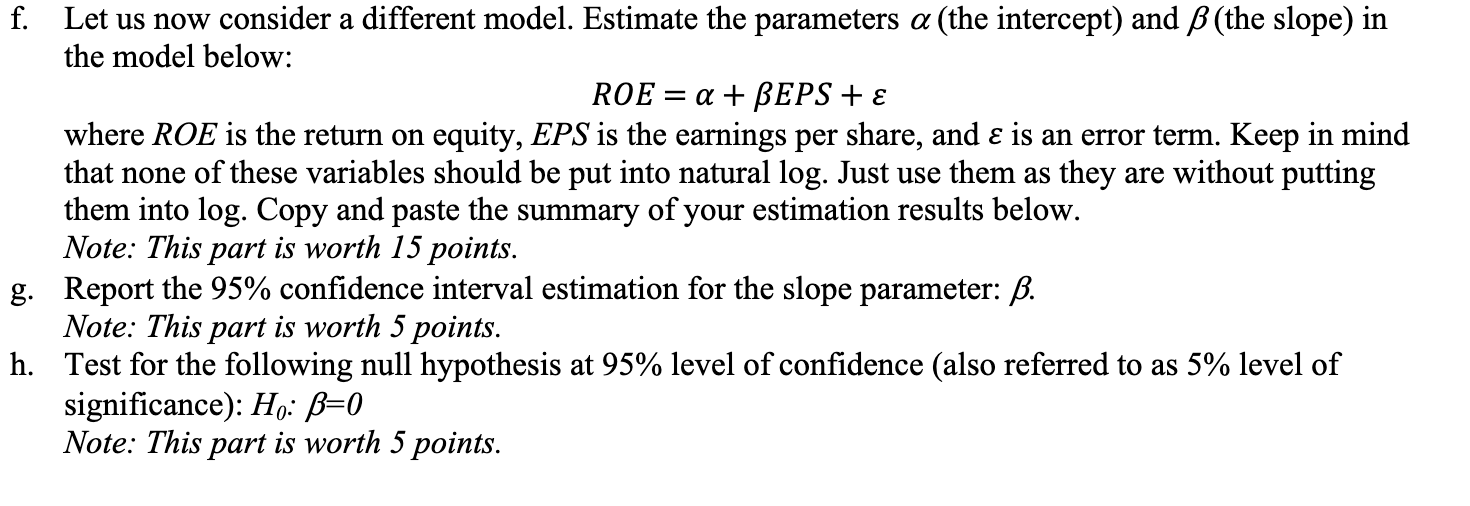 Solved f. Let us now consider a different model. Estimate | Chegg.com