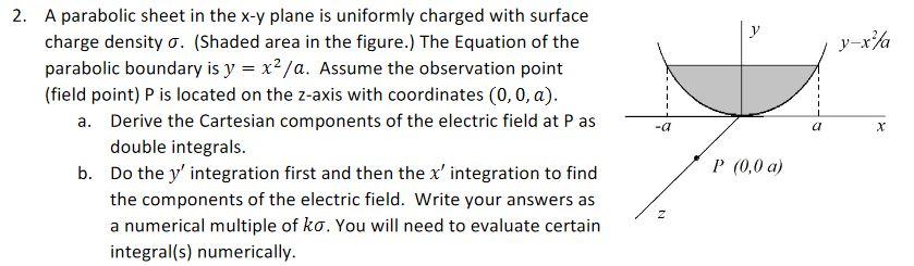 Solved y y-x% X 2. A parabolic sheet in the x-y plane is | Chegg.com