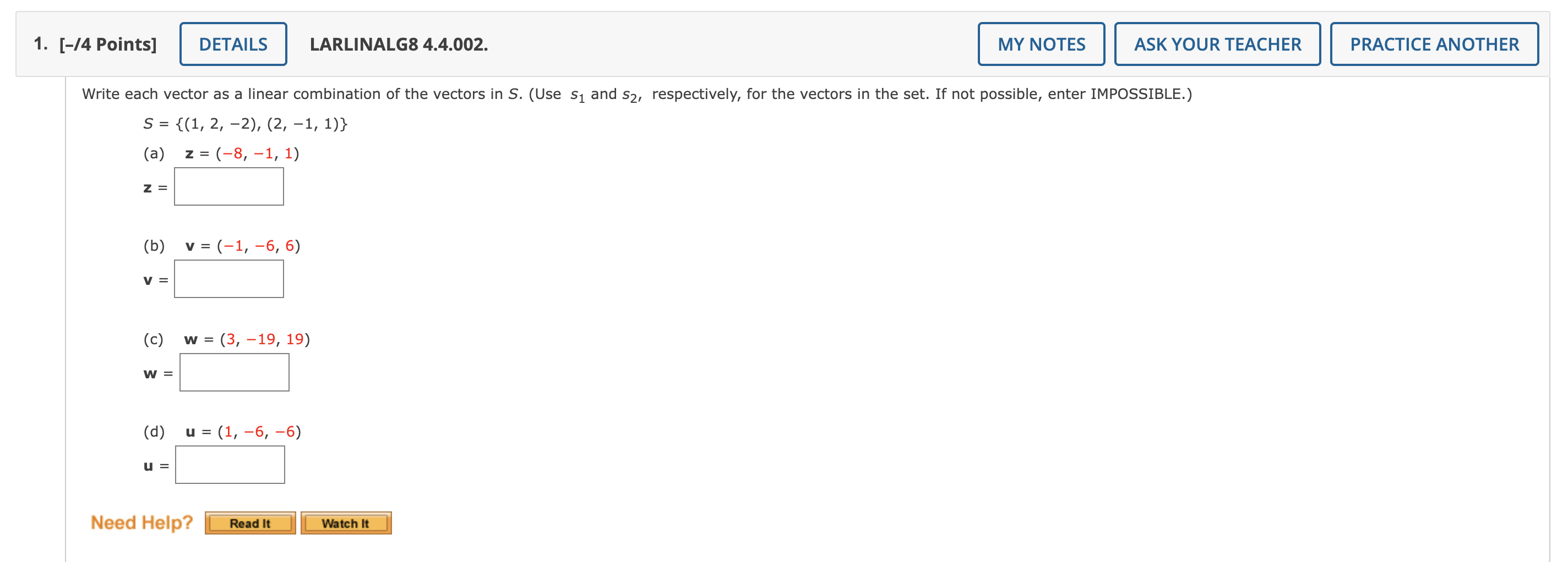 Solved 1. [-14 Points] DETAILS LARLINALG8 4.4.002. MY NOTES | Chegg.com