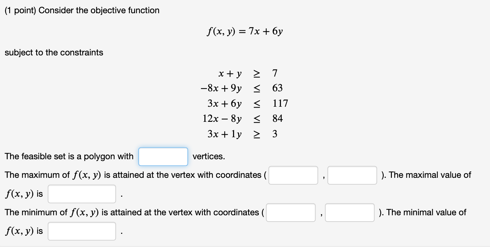 Solved 1 Point Consider The Objective Function F X Y