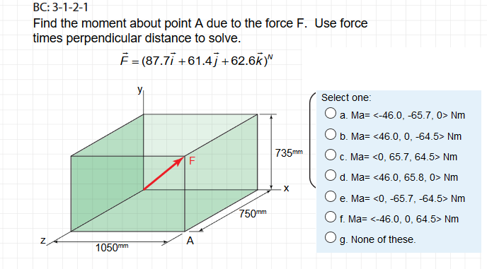 Solved 3-1-2-1 Find the moment about point A due to the | Chegg.com
