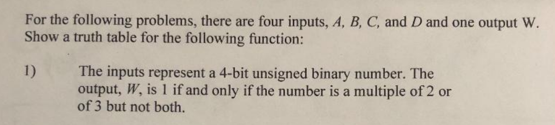 Solved For the following problems, there are four inputs, A, | Chegg.com