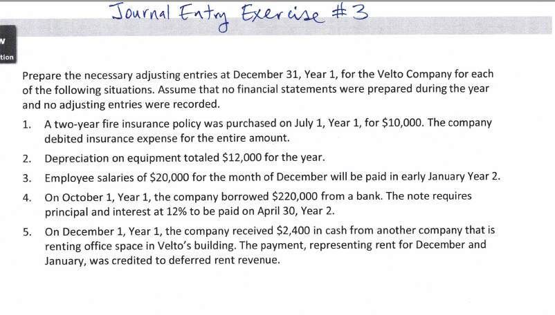 Solved Journal Entry Exercise \#3 Prepare the necessary | Chegg.com