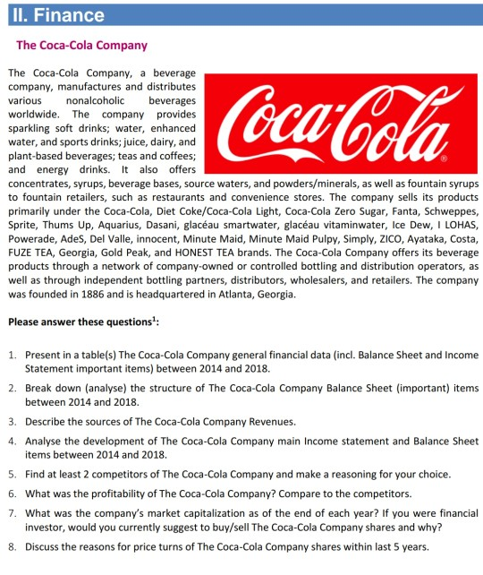 Il. Finance The Coca-Cola Company The Coca-Cola | Chegg.com