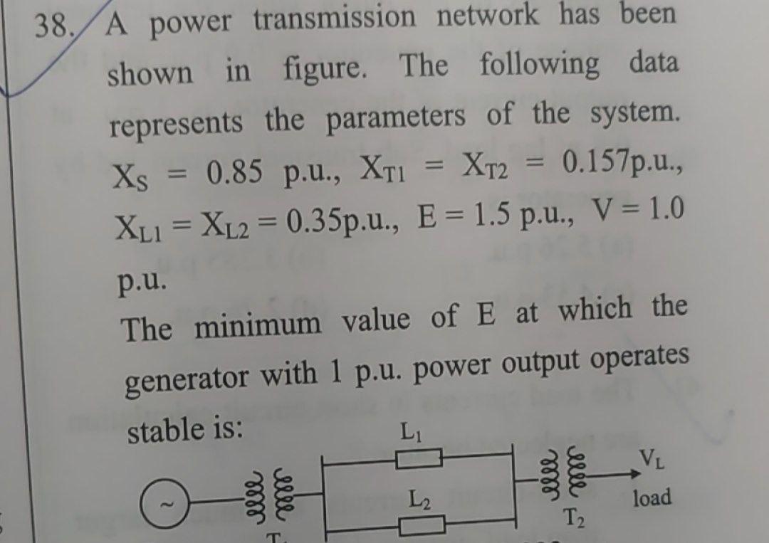 Solved - = 38./ A power transmission network has been shown | Chegg.com