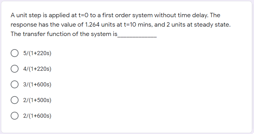 Solved A unit step is applied at t=0 to a first order system | Chegg.com