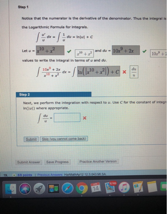 Solved Step 1 Notice that the numerator is the derivative of | Chegg.com