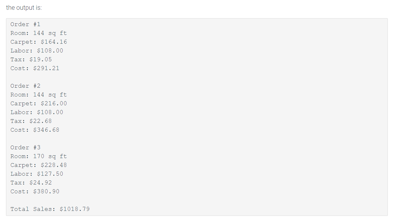 19.9 LAB*: Program: Carpet sales Program | Chegg.com