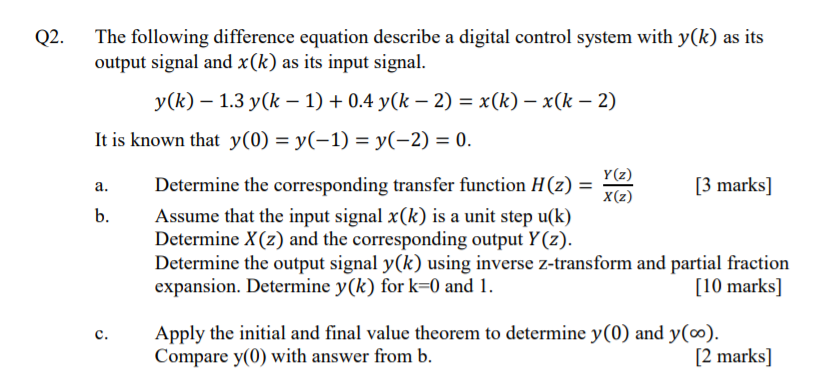 Solved Q2. The following difference equation describe a | Chegg.com