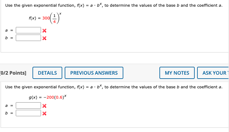 Solved Use the given exponential function, f(x)=a⋅bx, to | Chegg.com