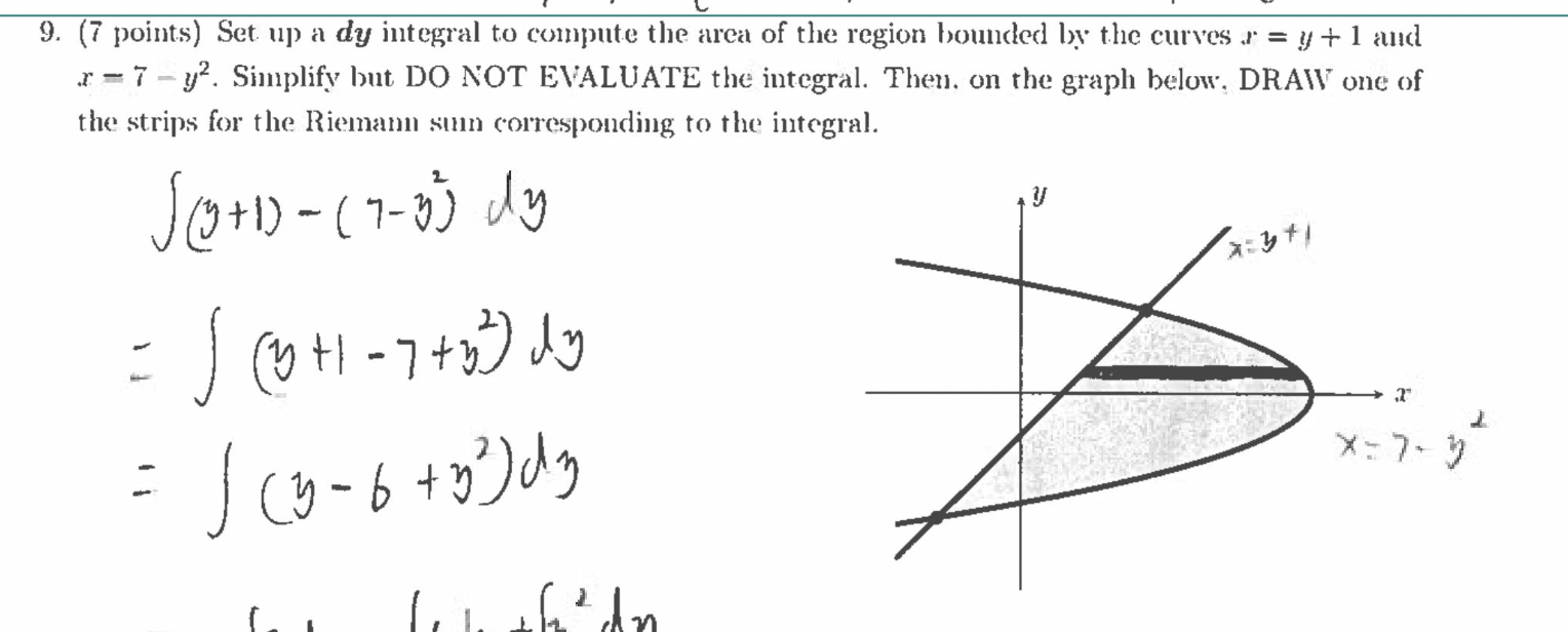 Solved 9. (7 points) Set up a dy integral to compute the | Chegg.com