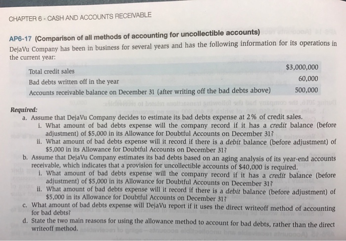 Solved CHAPTER 6 CASH AND ACCOUNTS RECEIVABLE AP6-17 | Chegg.com