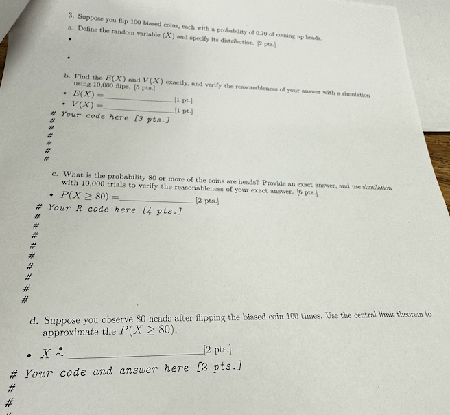 Solved 3. Suppose you flip 100 biased coins, each with a | Chegg.com