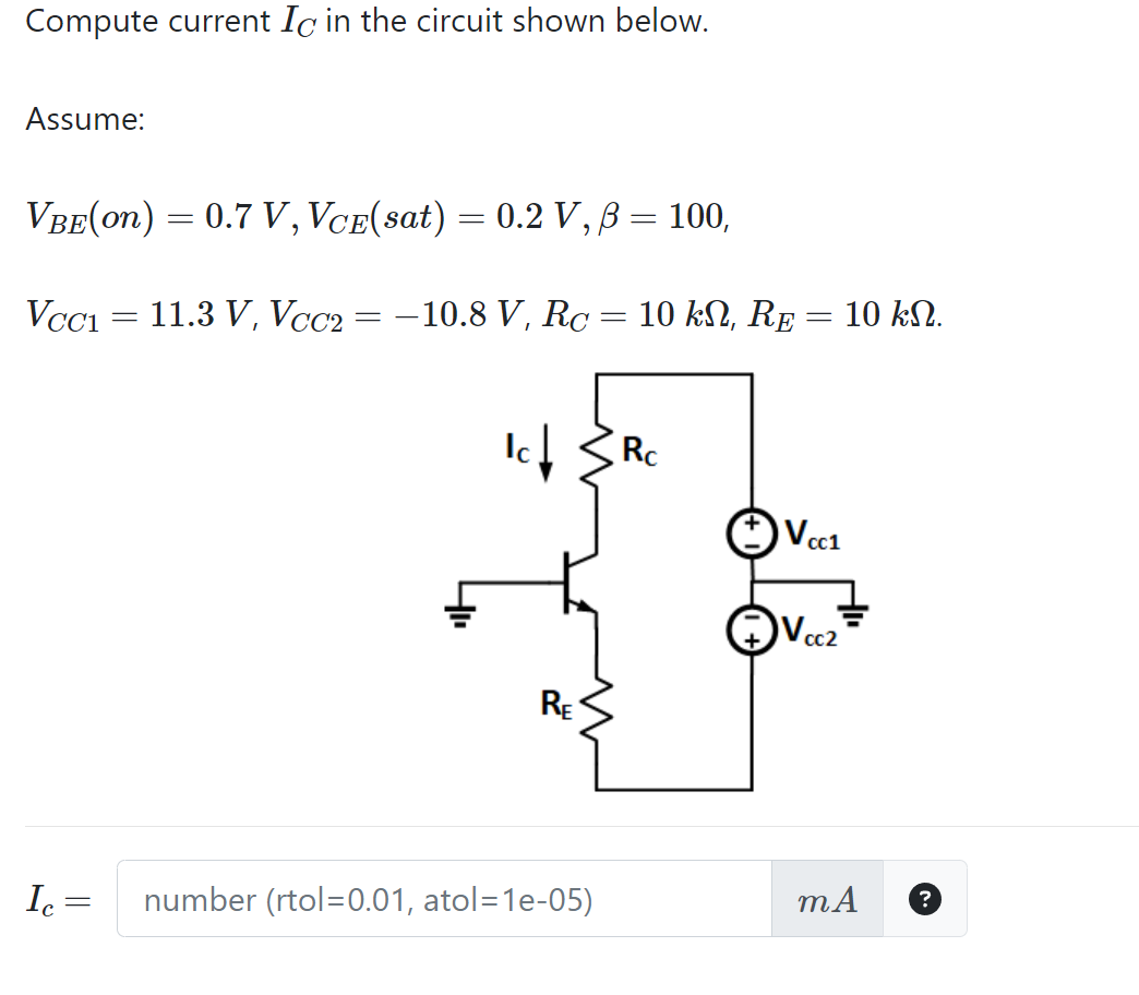 Solved Compute current IC in the circuit shown below. | Chegg.com