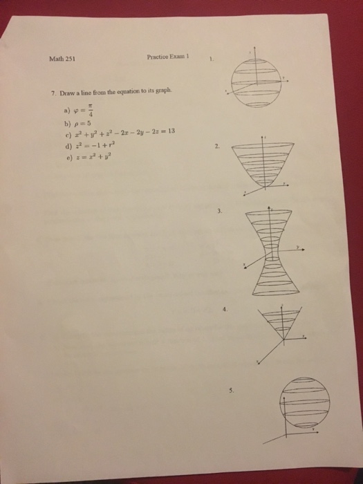Solved Math 251 Practice Exam1 7. Draw a line from the | Chegg.com