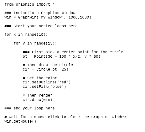 Add two for loops to the test_graphics.py program. | Chegg.com