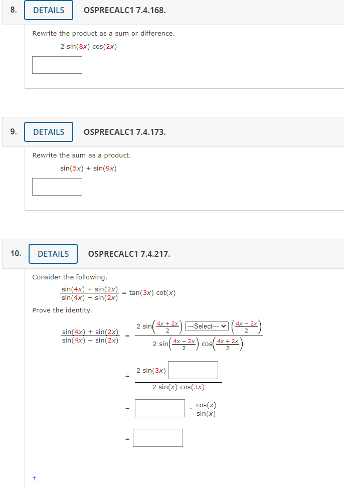 Solved 8. 9. 10. DETAILS OSPRECALC1 7.4.168. Rewrite the | Chegg.com