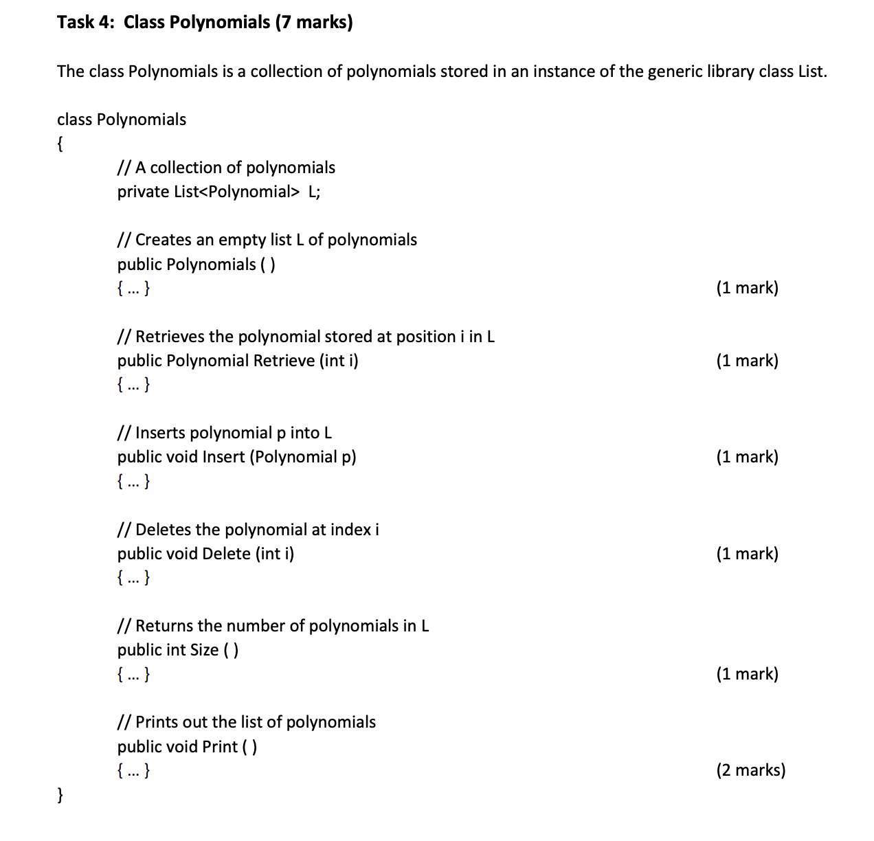 Solved 4: Class Polynomials (7 marks) class Polynomials is a | Chegg.com