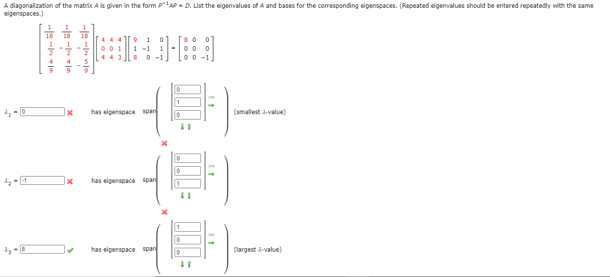 Solved A diagonalization of the matrix A is given in the | Chegg.com