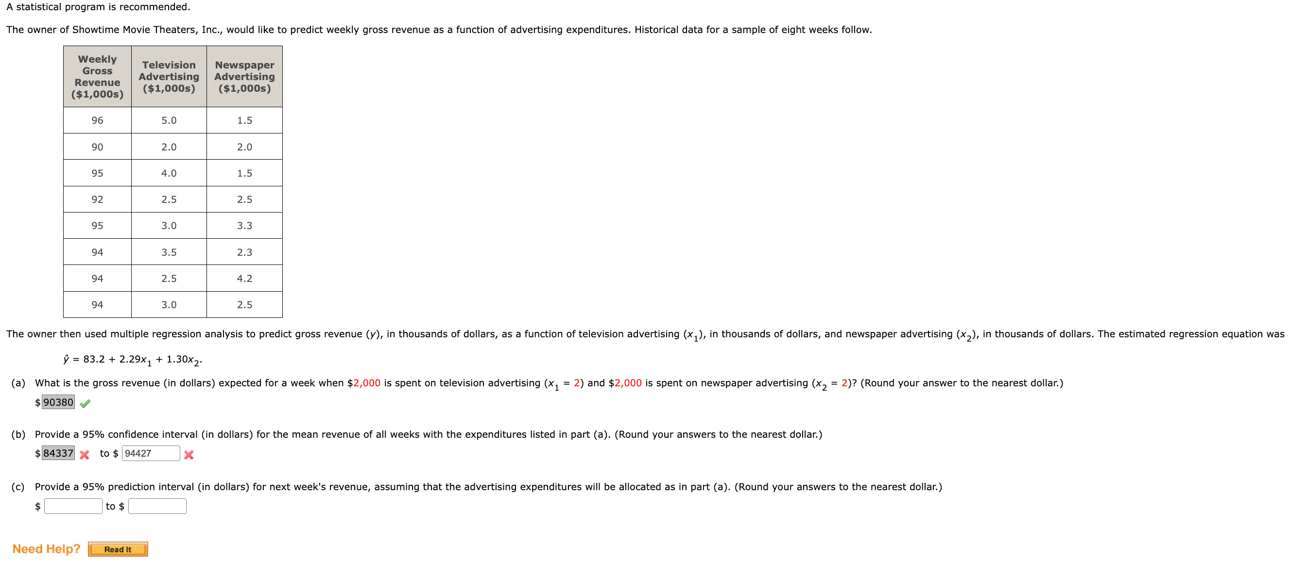 Solved A statistical program is recommended.The owner of | Chegg.com