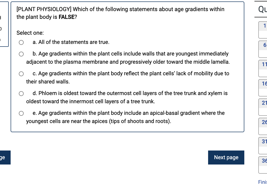 Solved QL [PLANT PHYSIOLOGY] Which of the following | Chegg.com