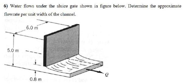 Solved 6) Water flows under the sluice gate shown in figure | Chegg.com